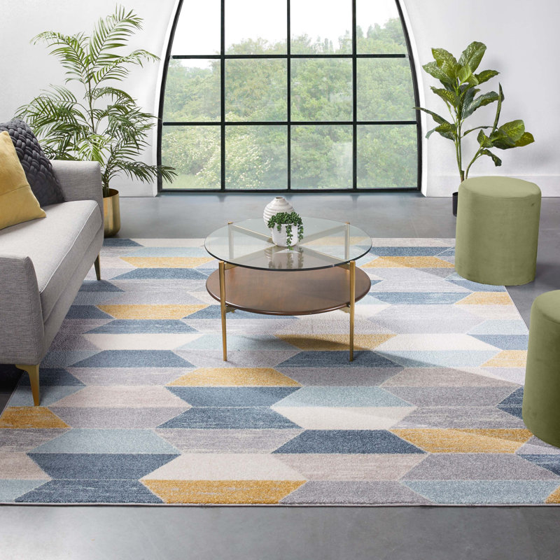 Well Woven Mystic Geometric Blue Grey Gold Rug Reviews Wayfair